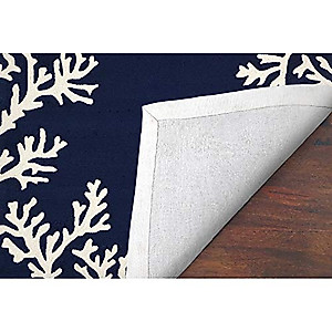 Liora Manne Capri Coastal Coral Border Navy Indoor/Outdoor Rug, 2'6 x 4