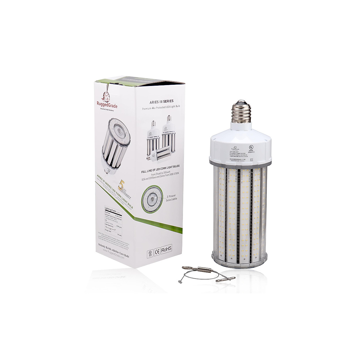RuggedGrade 150 Watt - Aries III Series LED Corn Bulb - 5000K - 22,200 Lumens - E39 Base - Dimmable