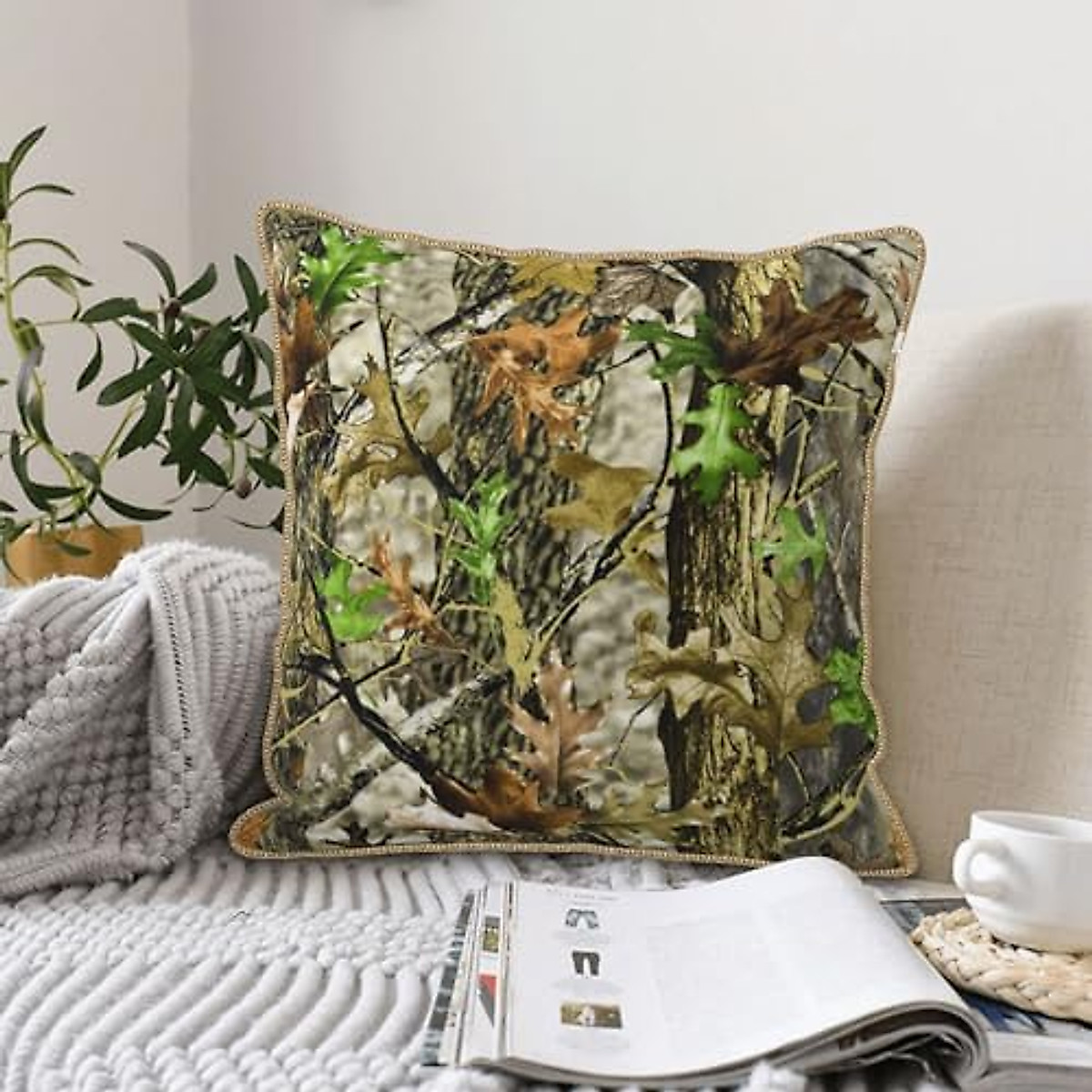 Augenstern Zippered Pillow Protectors Cover Case Leafs-Camo-Hunting Decorative Throw Pillow Cover Square Cushion Case 18"X18"