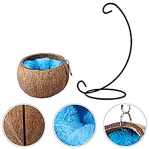 TEHAUX Natural Coconut Shell Bird Nest House Bed with Warm Pad for Parrot Parakeet Hamster Rat Mice Chinchilla Cage Toy Nesting Box