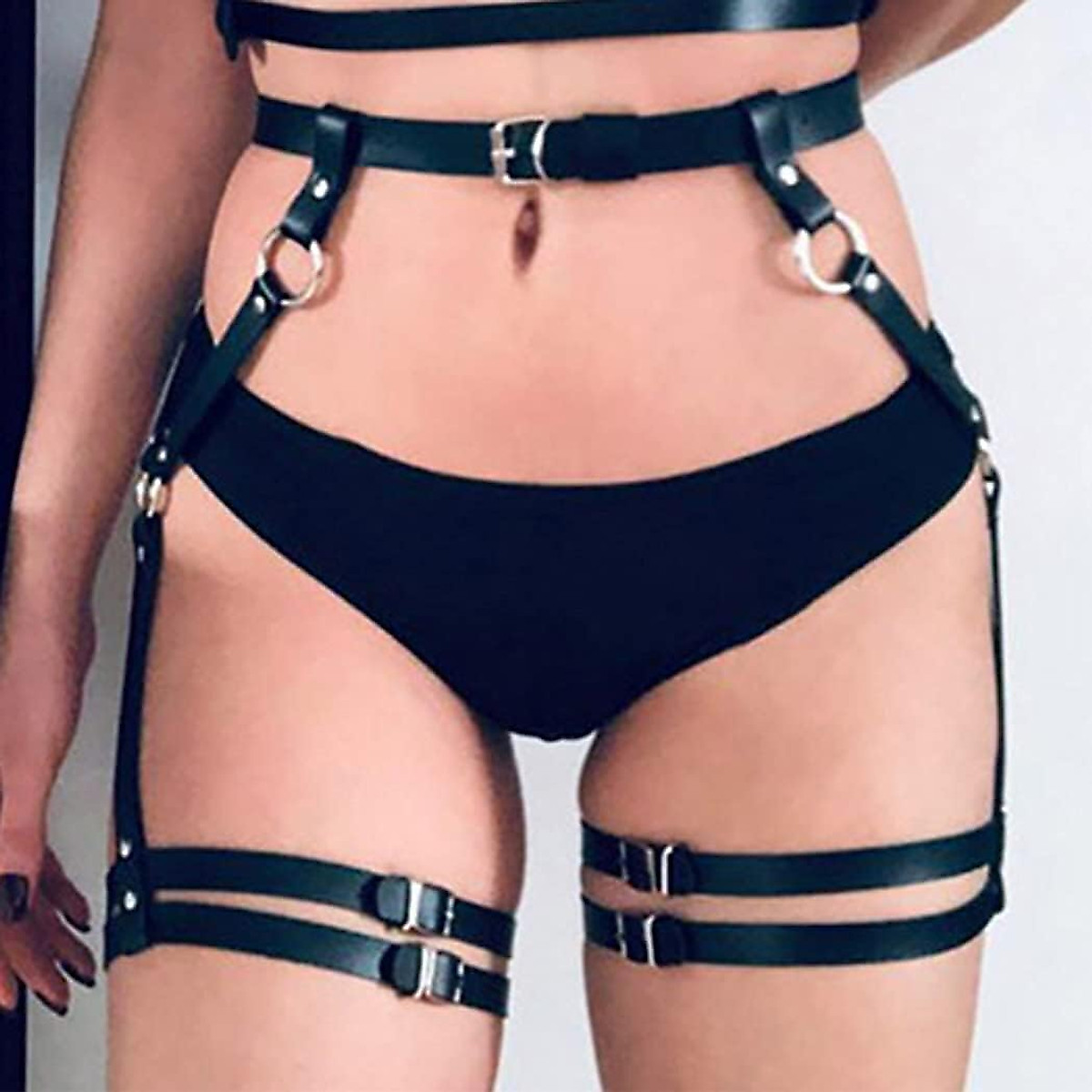 Asooll Punk Leather Waist Chain Black Layered Body Chain Harness Belly Belt Chain Fashion Party Rave Body Accessories Jewelry for Women and Girls (body242)