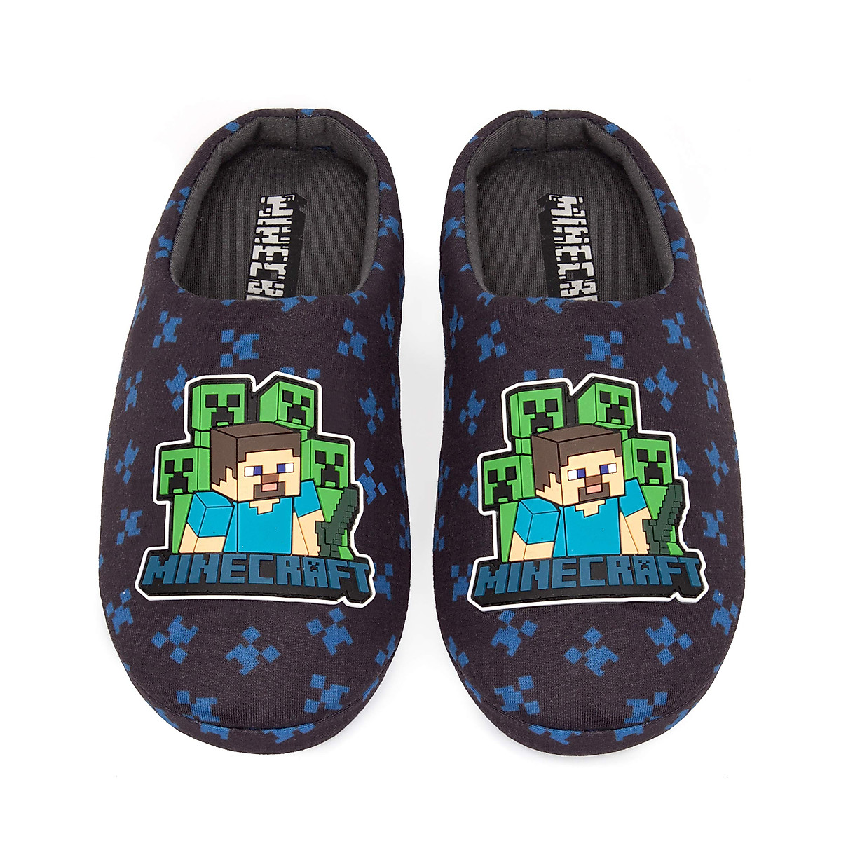 Minecraft Slippers Boys Kids Blue Creeper vs Zombie TNT House Shoes 1.5 US