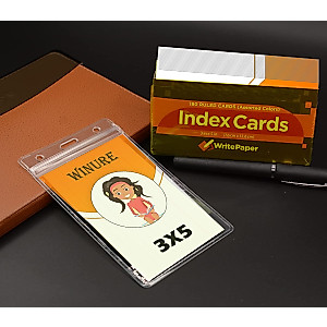 WINURE 10 Pack Vinyl ID Badge Holders (Fit 3x5 inch Inserts), Waterproof, Clear Plastic, Premium Quality, Heavy-Duty, Vertical Hanging Card Holder with Zipper, Durable Nametag Holders