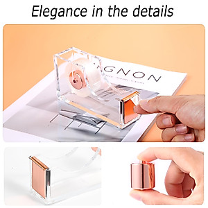 Famassi Rose Gold Desk Accessories，Office Supplies Set Acrylic Stapler Set Staple Remover, Tape Holder, Pen Holder, 2 Ballpoint Pen, Scissor, Binder Clips, Paper Clips and 1000pcs Staples.