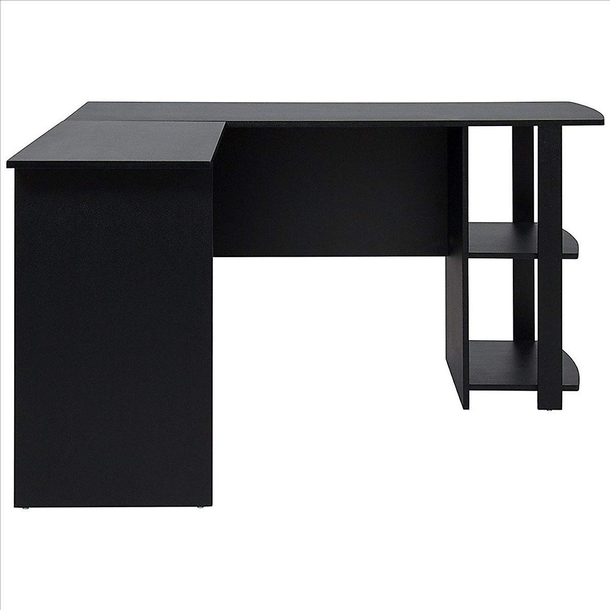 DESIGNSCAPE3D L-Shaped Computer Desk with 2-Tier Shelves, Right-Angle Corner Office Desk Wood - Black