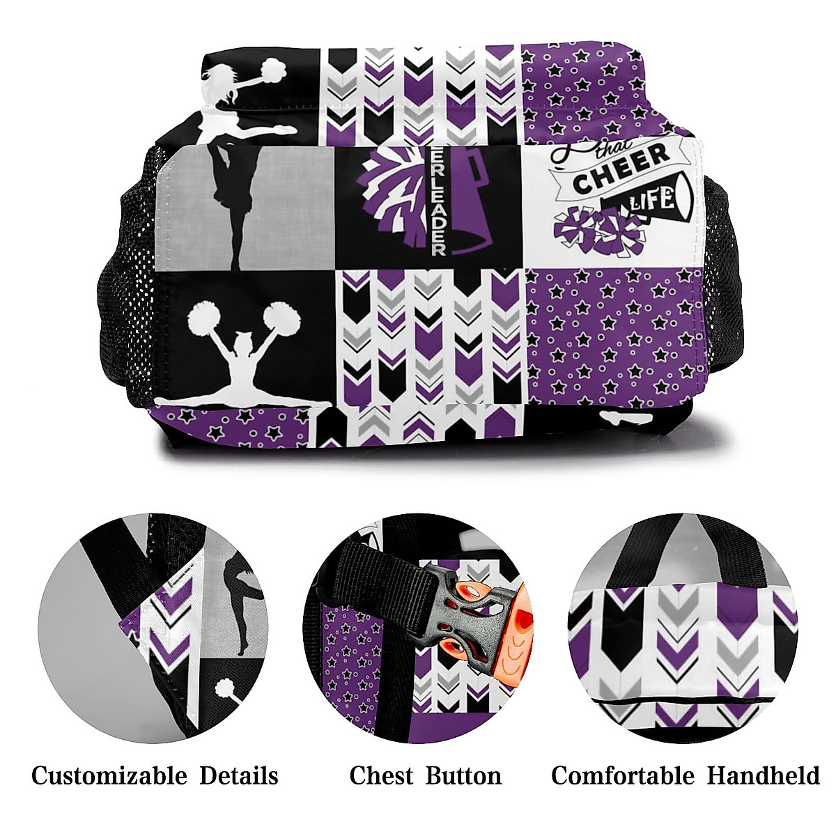 Urcustom Custom Kid Backpack, Grape I Love Cheer Cheerleader Personalized School Bookbag with Your Own Name, Customization Casual Bookbags for Student Girls Boys