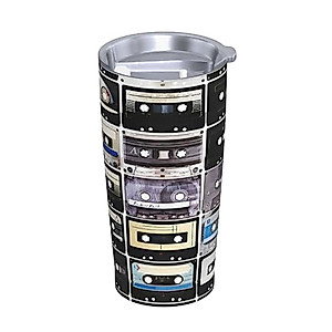20oz Insulated Tumblers with Lids and Straws Retro Cassette Tape Stainless Steel Coffee Tumbler Cup Double Wall Vacuum Travel Coffee Mugs for Home, Office, Outdoor