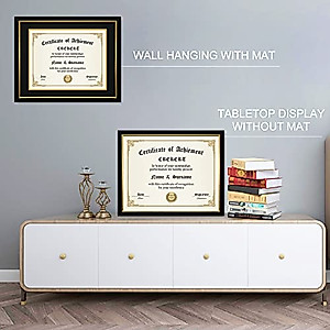 CREKERT Diploma Frame 11x14 Picture Frame Solid Wood Shatter-Resistant Glass for Documents Certificate Blackgold Frame 8.5x11 with Mat (Black Mat, 1 Pack)