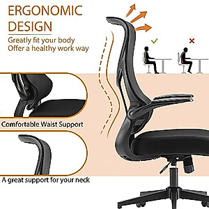 Ergonomic Office Chair, Mid Back Computer Chair with Adjustable Height, Swivel Chair with Flip-Up Arms and Lumbar Support