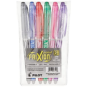 PILOT FriXion Point Erasable & Refillable Gel Ink Pens, Extra Fine Point, Black/Blue/Red/Green/Pink/Purple Inks, 6-Pack Pouch (46524)