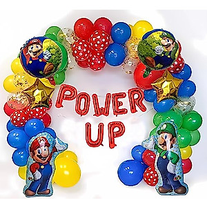 Super Bro Party Decoration Balloon Garland Arch Set, Girl and Boy Birthday Party Supplies,Super Bro Foil Balloon Latex Balloon, Used for Super Bro Themed Birthday Background Decoration