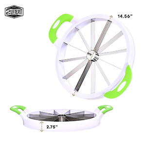 2LB Depot Watermelon Slicer - Versatile Melon Slicer and Fruit Divider with 12-Blade Uniform Slicer - Stainless Steel Blades - Easy-to-Use Handheld Cutting Tool - White & Green - 14.56Wx12.59Hx2.75L