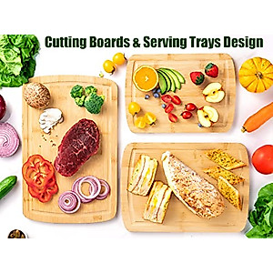 Bamboo Cutting Board Set for Kitchen Wood Chopping Board Set with Juice Groove and Side Handles Large Size Charcuterie Boards for Meat Vegetables Cheese(3 Pcs)