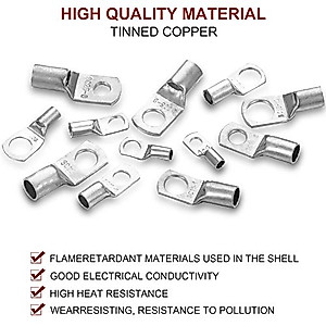 170 Pieces Copper Battery Cable Ends 12 Sizes Battery Wire Lugs Eyelets Tubular Ring Terminal Connectors SC Terminals for Automotive Supplies AWG4, AWG6, AWG8, AWG10, AWG12 (Silver)