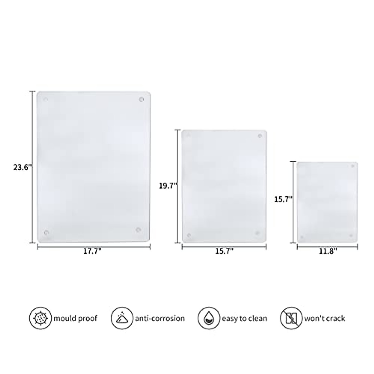 Murrey Home Tempered Glass Cutting Boards for Kitchen Dishwasher Safe, Rectangle Chopping Board with Rubber Feet, Small Frosted Countertop Tray, Heat Resistant, Non-Slip 15.7"x11.8"