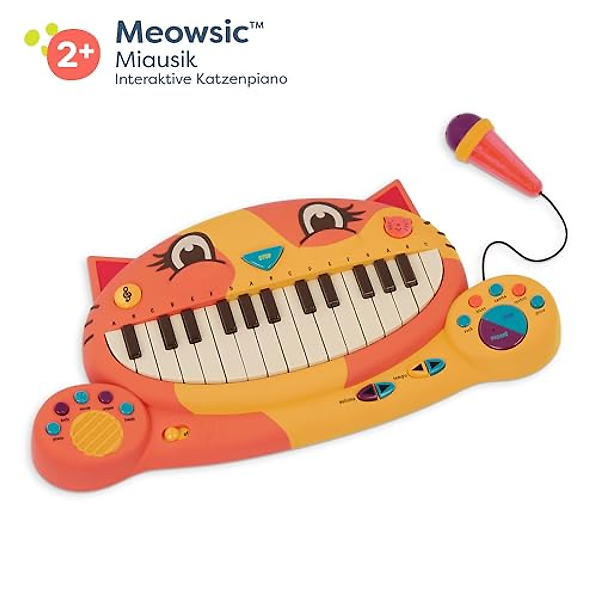 B. toys- Meowsic- Interactive Cat Piano – Toy Piano & Microphone – Musical Instrument For Toddlers, Kids – 20+ Songs, Sounds & Recording Feature – 2 Years +