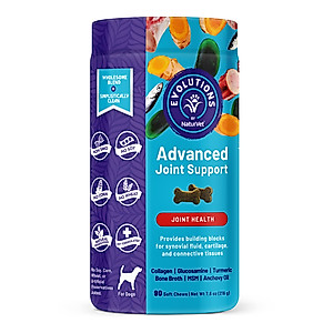 Evolutions by NaturVet Advanced Joint Support 90ct Soft Chews for Dogs - Anchovy Oil, Bone Broth, Collagen, Glucosamine, Turmeric, MSM - Helps Support Synovial Fluid, Cartilage, Connective Tissues