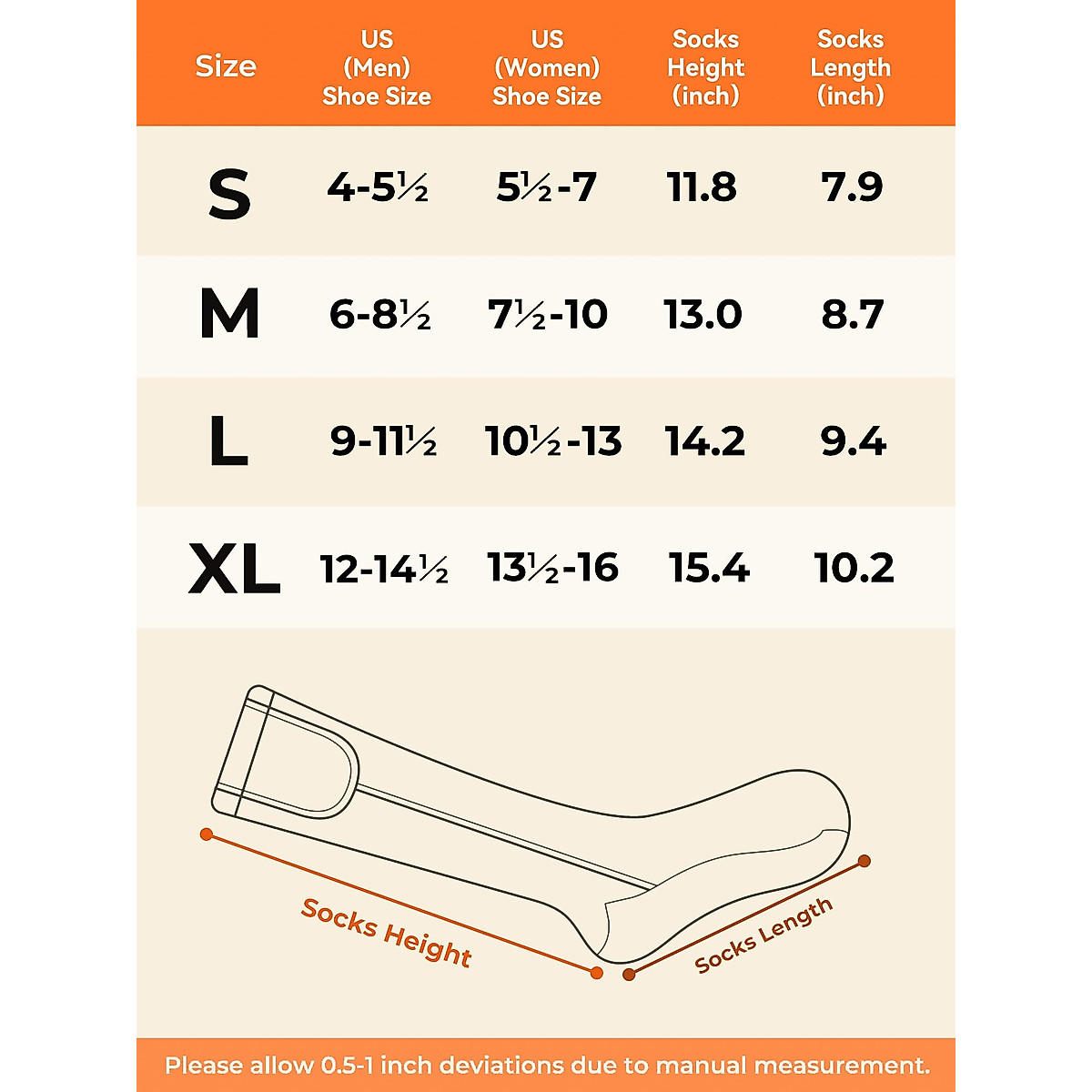 ORORO Heated Socks for Men Women, Rechargeable Electric Socks for Cold Feet(Black,S)