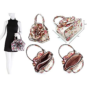 3D Flower Women Handbag and Matching Wallet Set Floral Printed Top Handle Purse 2PCS Set (Fl-Blush Pink)