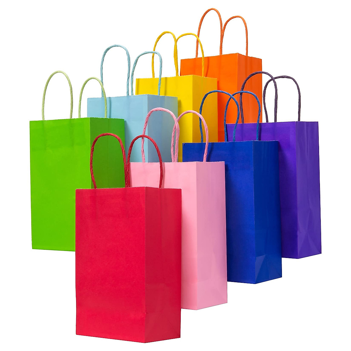 Florskoye Gift Bags 24 Pieces Kraft Paper Party Favor Bags with Handles, 8 Colors Rainbow Goodie Bags Candy Bags Bulk for Kids Birthday, Baby Shower, Christmas, Parties, Wedding (Small Gift Bags 5.1 x 3.1 x 8.2 Inch)