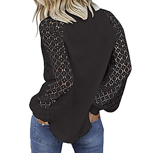 MIHOLL Women's Long Sleeve Tops Lace Casual Loose Blouses T Shirts (Black, Large)