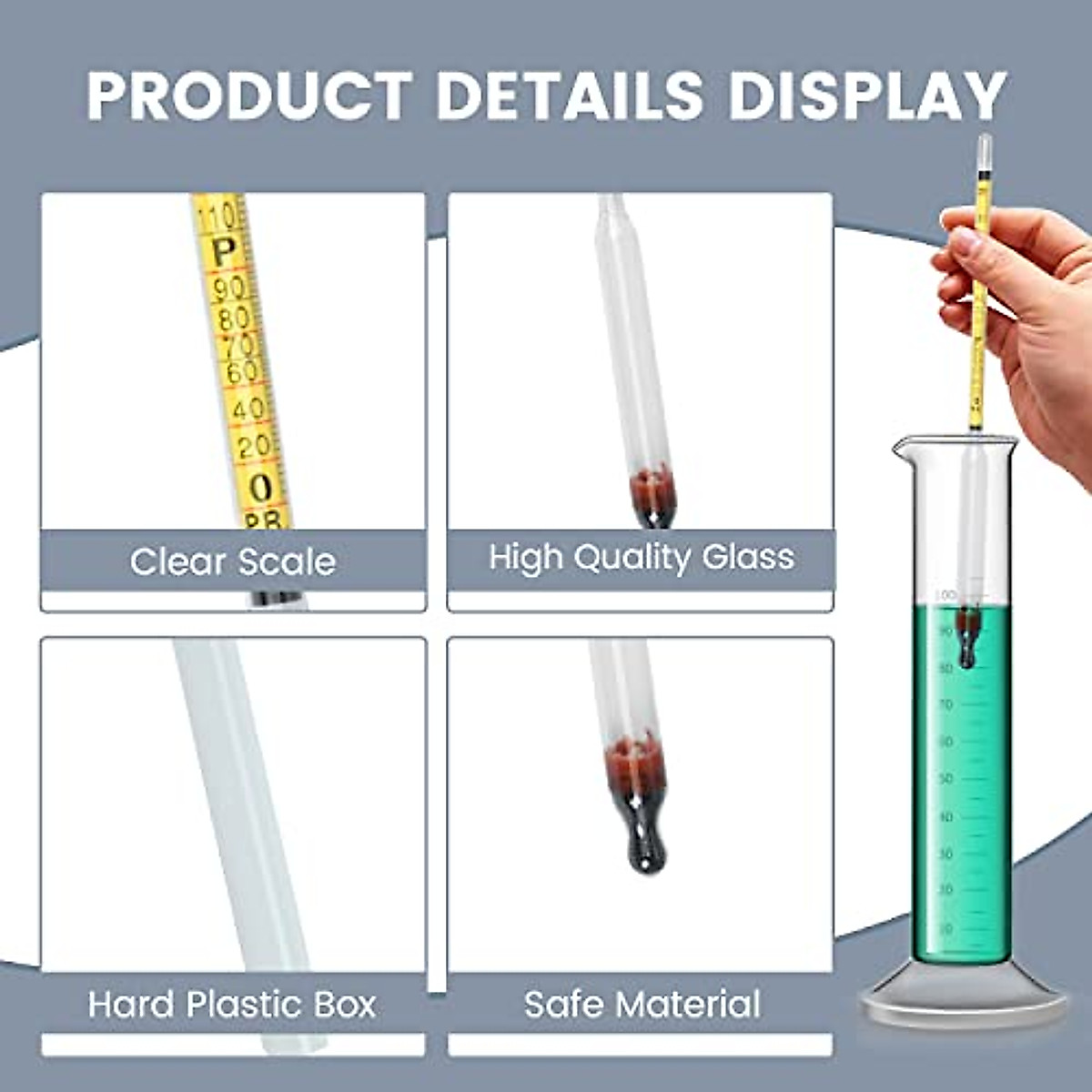 Hydrometer Alcohol 0-200 Proof and Tralle Accurate Alcohol Proof Tester for Liquor, Distilling Moonshine Alcoholmeter(3 Pcs High Alcohol Proof)