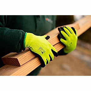 G & F 1516 6 Pairs Pack Premium High Visibility Low emissions Green Work and gardening Gloves for Men and Women. MicroFoam Textured Coated Palm and Fingers Gloves for Gardening Work, X-Large, Green