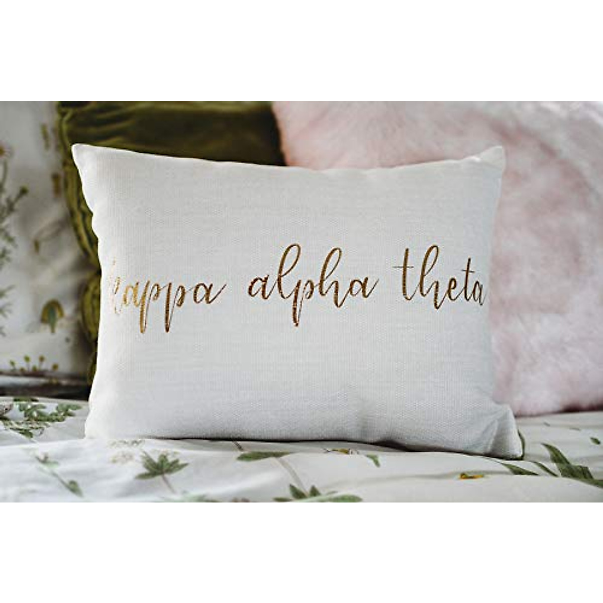 Sorority Shop Kappa Alpha Theta Pillow – Gold Script Design, 12" x 16" Lumbar Pillow Sorority