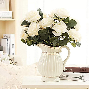 Jasion Artificial Roses Flowers 10 Heads Arrangement Silk Bouquet for Home Office Parties Bridal and Wedding Decoration (White)