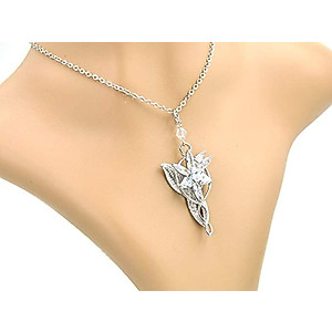 PPX 2 Pcs Lord of the Ring Elven Leaf Aragorn Arwen Evenstar Pendant Chain Necklace Princess Chain with Transparent Jewelry Box