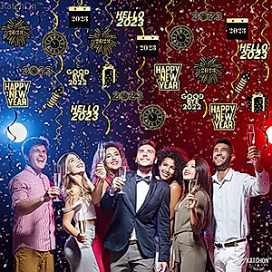 Happy New Year Hanging Swirl Decorations | Happy New Year Banner 2023 | New Years Hanging Decorations, No DIY | New Years Eve Party Supplies 2023 | Happy New Year Backdrop for Happy New Year 2023