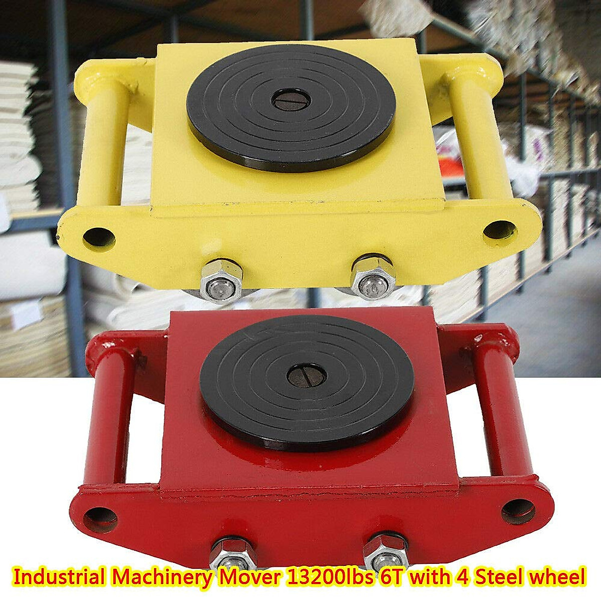 Machinery Mover,Industrial Dollies, 8-Ton/17,600Lbs, 26400lbs 12T Machinery Mover Roller Dolly with 360°Swivel Top Plate with 6/8 Polyurethane Wheels (Red) (Red, 6T 13,200 lbs Steel Wheel)
