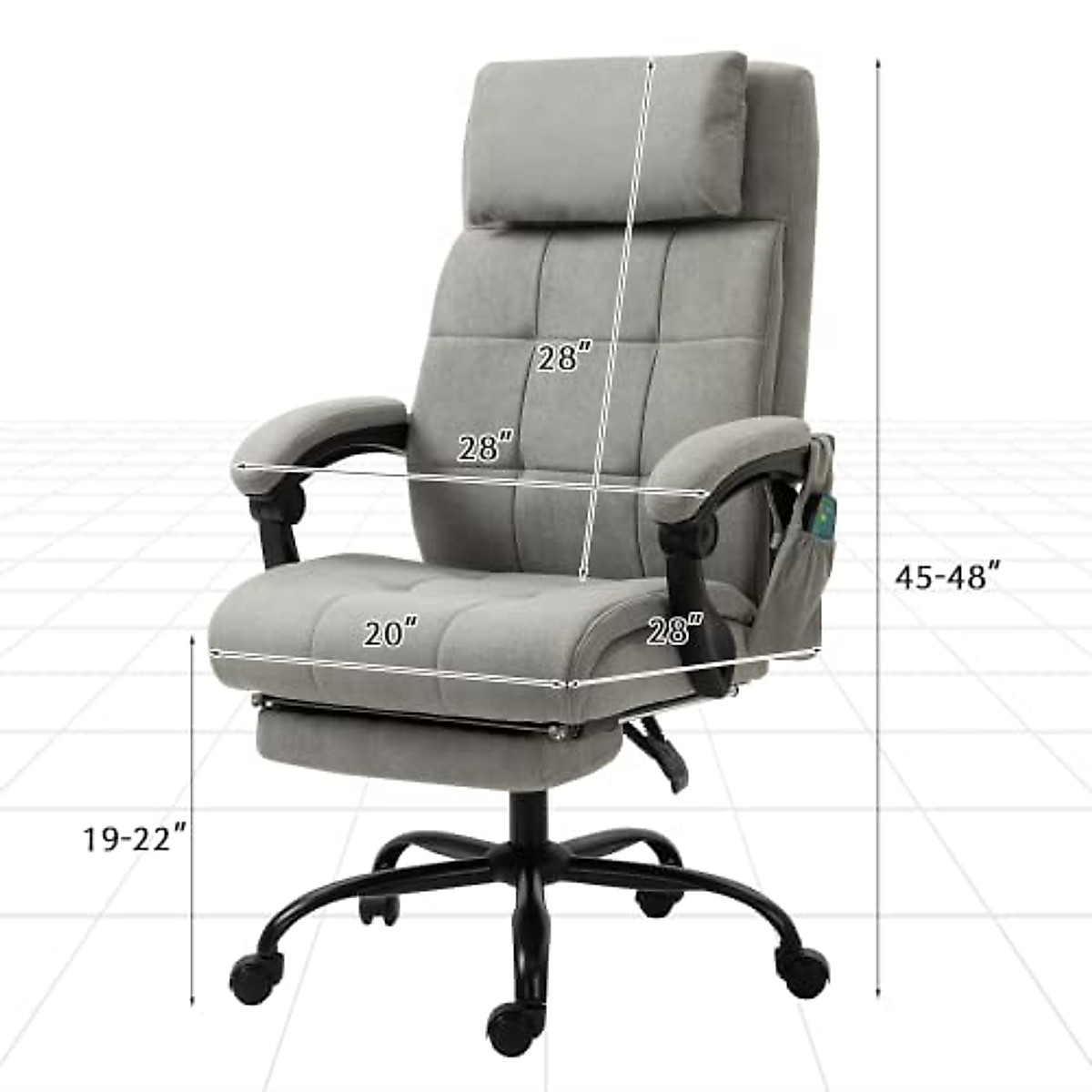 AVAWING Ergonomic Office Chair, Big and Tall Heated Massage Executive Office Chair, Adjustable High Back Cushion Lumbar Back Support Home Office Desk Chair with Foot Rest, 6-Point Vibration, Grey