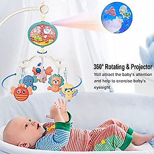 MARUMINE Baby Musical Crib Mobile with Night Light, Timer, Hanging Rattles, Nursery Ceiling Star Projector, Take Alone Music Box with Remote, Relaxing Soother Toys for Newborn Babies Boys Girls