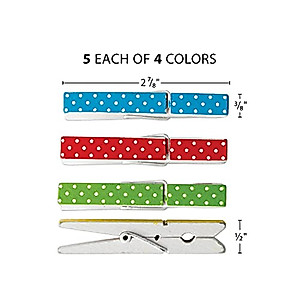 Teacher Created Resources 20671 Polka Dots Clothespins Clothes Pin, 0.6" x 0.3" x 2.9", Multi, 20 per Pack