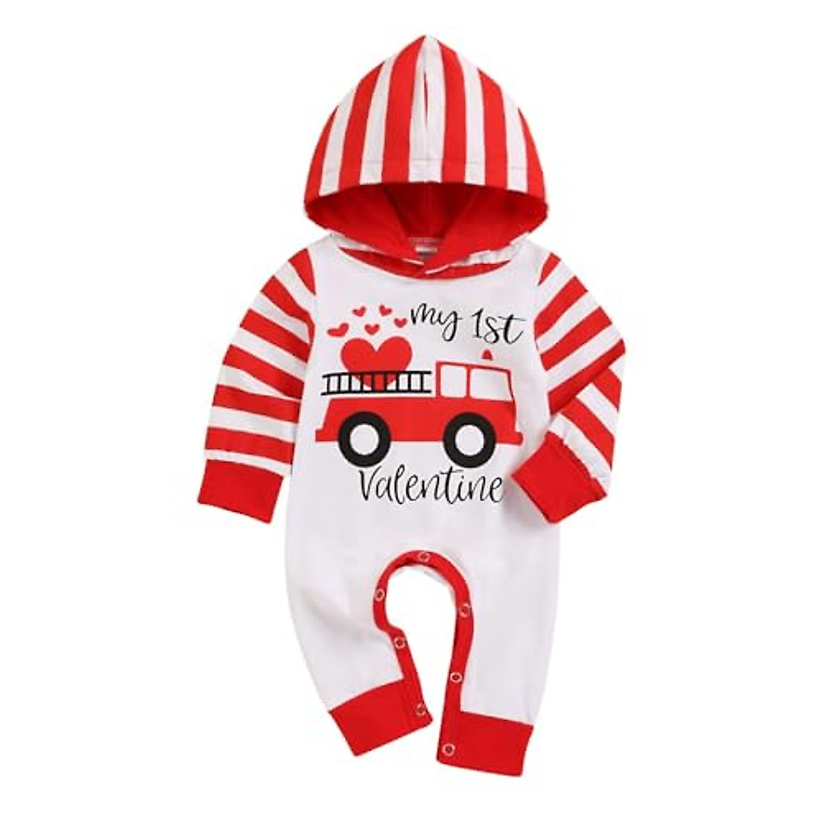 TUEMOS baby-girls Newborn Easter My 1St Letter Rabbit Stripe Hoodie Romper Outfit, Valentine-b, 0-3 Months