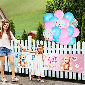 39 Pieces Gender Reveal Banner and Balloon Set Gender Reveal Party Decorations Boy or Girl Yard Sign Banner with Blue and Pink Balloons Gender Reveal Party Decoration Party for Baby Shower