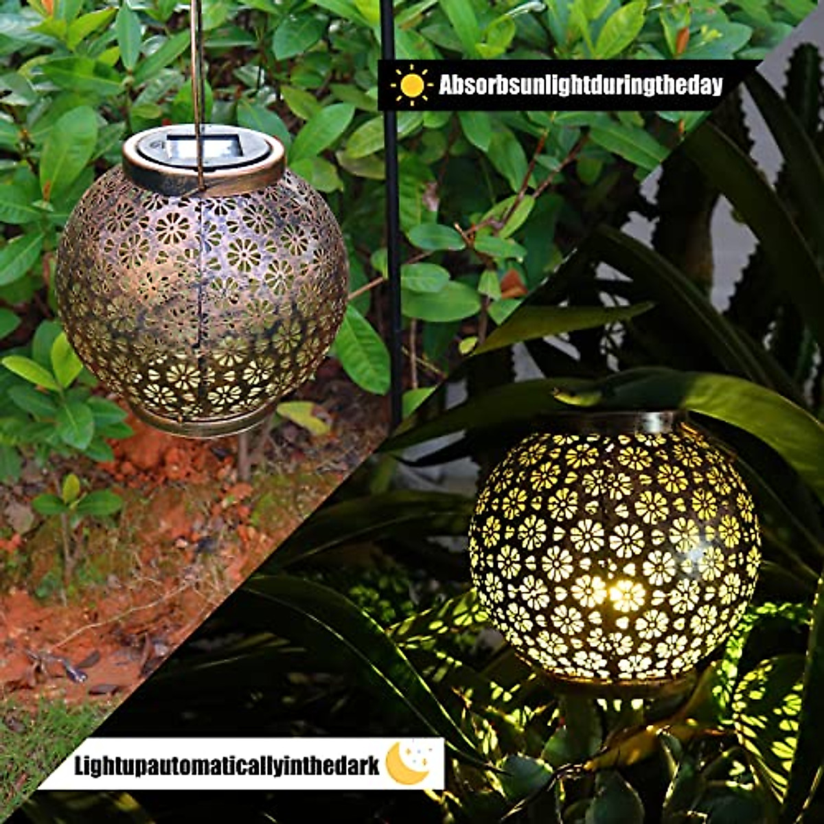 Solar Lanterns Outdoor Hanging, Metal Large Solar Lantern Outdoor Waterproof with Handle, Retro LED Solar Garden Lights Outdoor for Patio Porch Pathway Yard Tabletop Decoration