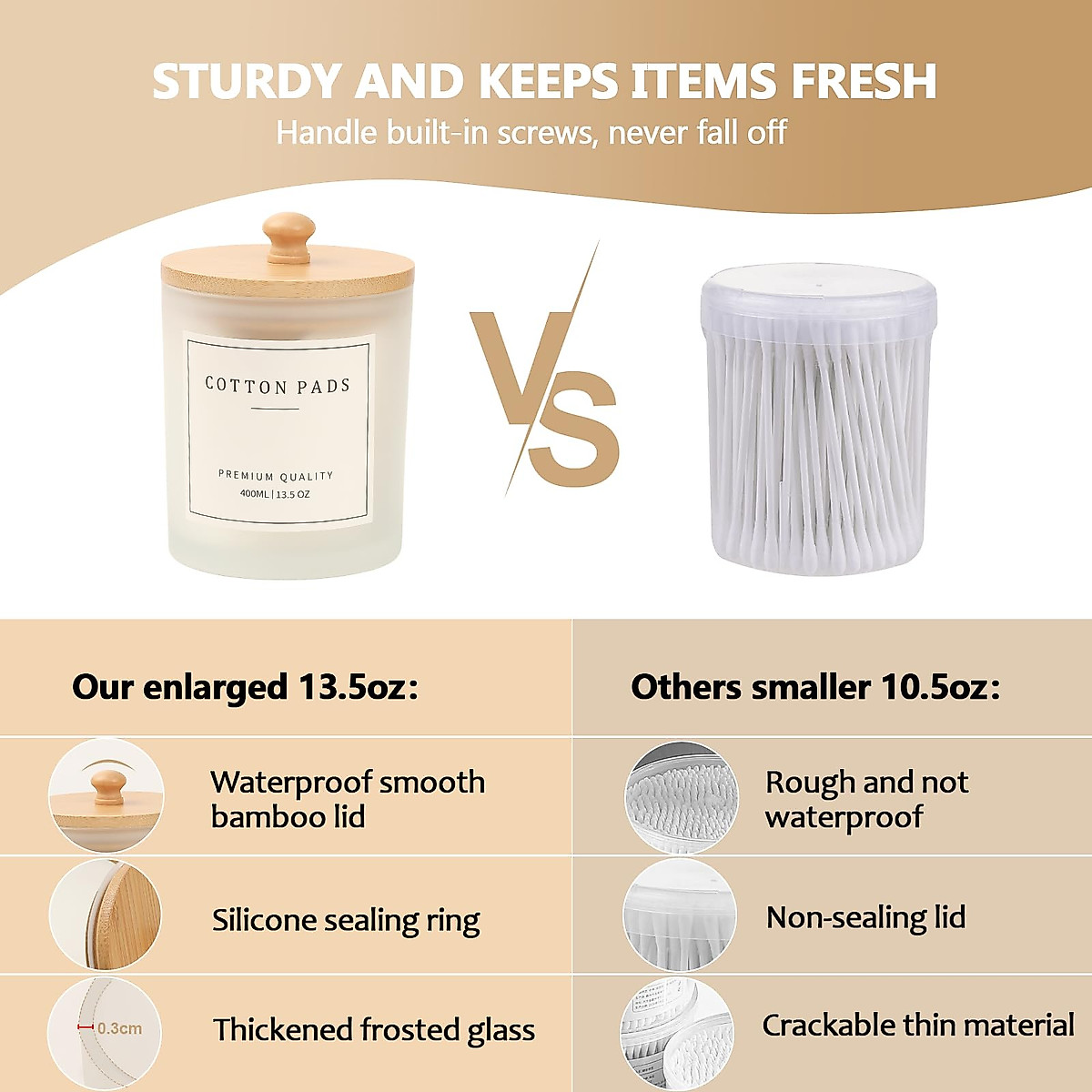 3 Pack Qtip Holder - Bathroom Organizers and Storage, Cotton Round Holder Cotton Swab Dispenser Cotton Ball Holder with Tray, Glass Apothecary Jars with Lids, Bathroom Containers for Floss Pick