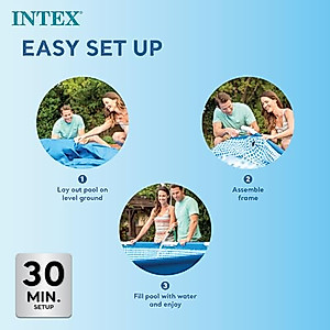 Intex 9.8' x 79" x 29.5" Rectangular Frame Above Ground Outdoor Backyard Swimming Pool with Flow Control Valve for Quick Draining, Blue