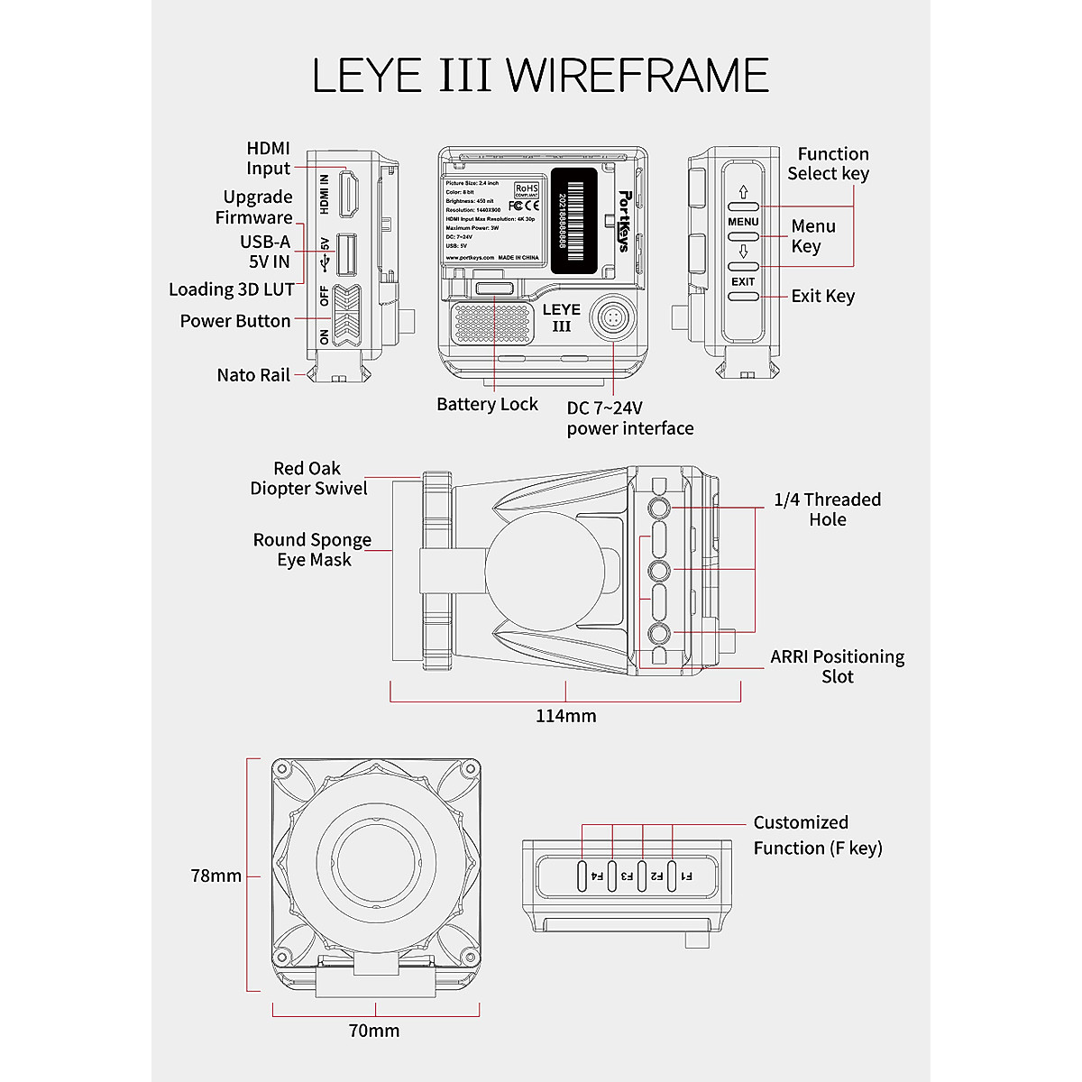 Portkeys LEYE III 4K HDMI Electronic Viewfinder 2.4 Inch LCD Monitor [Adjustable +8D~-3D]