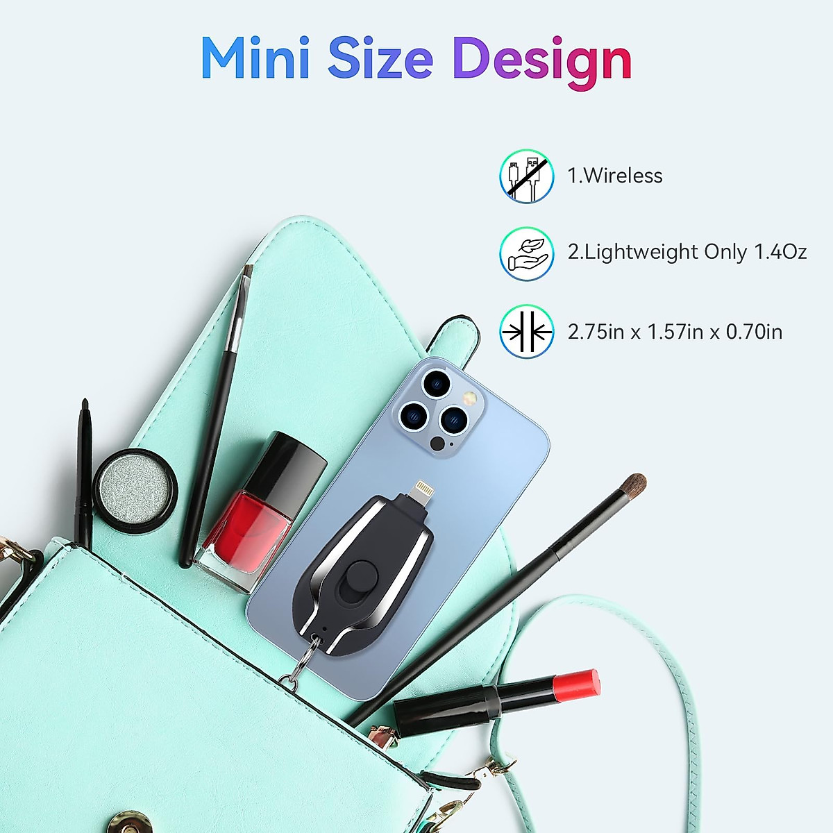 HUAYOTEK Mini Emergency Power Pod, 100% Full Capacity Keychain Portable Charger for iPhone, Power Emergency Pod Fast Charging Power Bank Battery Pack for iPhone, iPad, AirPods, for iOS (Black)