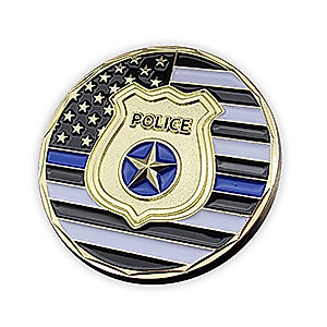 Law Enforcement Police Coin, Thin Blue Line Challenge Coin, Pocket Token of Appreciation and Protection. Gold-Color Plated Challenge Coin