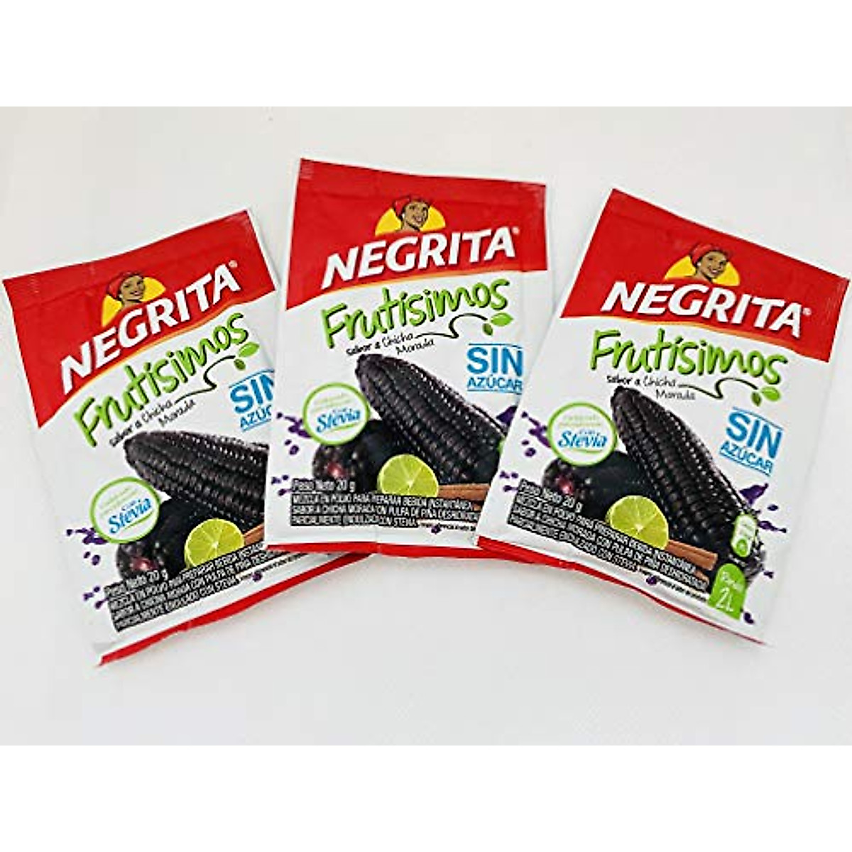 Chicha Morada Negrita with Stevia 35 gr,3 pack 2 liters each pack.Made in Peru.