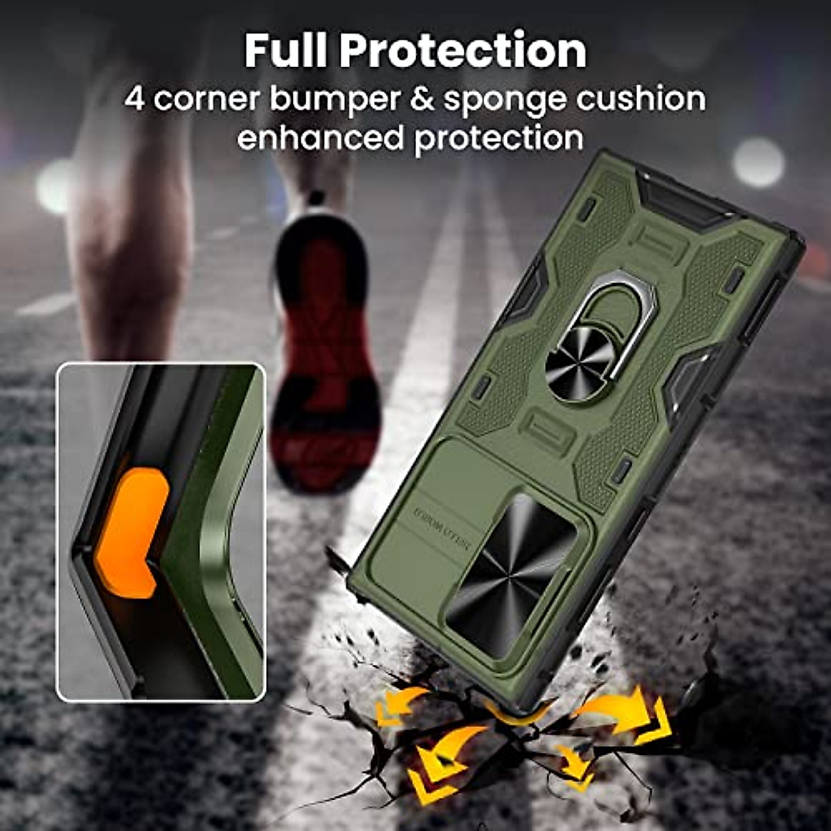 VEGO for Samsung Galaxy S23 Ultra Case, Galaxy S23 Ultra Case with Stand & Slide Camera Cover, Soft Microfiber Lining Sponge Cushion Bumper Kickstand Phone Case for Samsung S23 Ultra 6.8" 2023 - Green