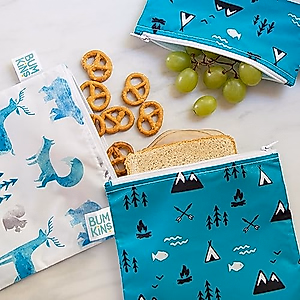 Bumkins Reusable Sandwich and Snack Bags, for Kids Lunch Bags and for Adults, Washable Fabric, Cloth Zip Bag, Dishwasher-Safe, Food-Safe, Safety Tested (4-Pack)