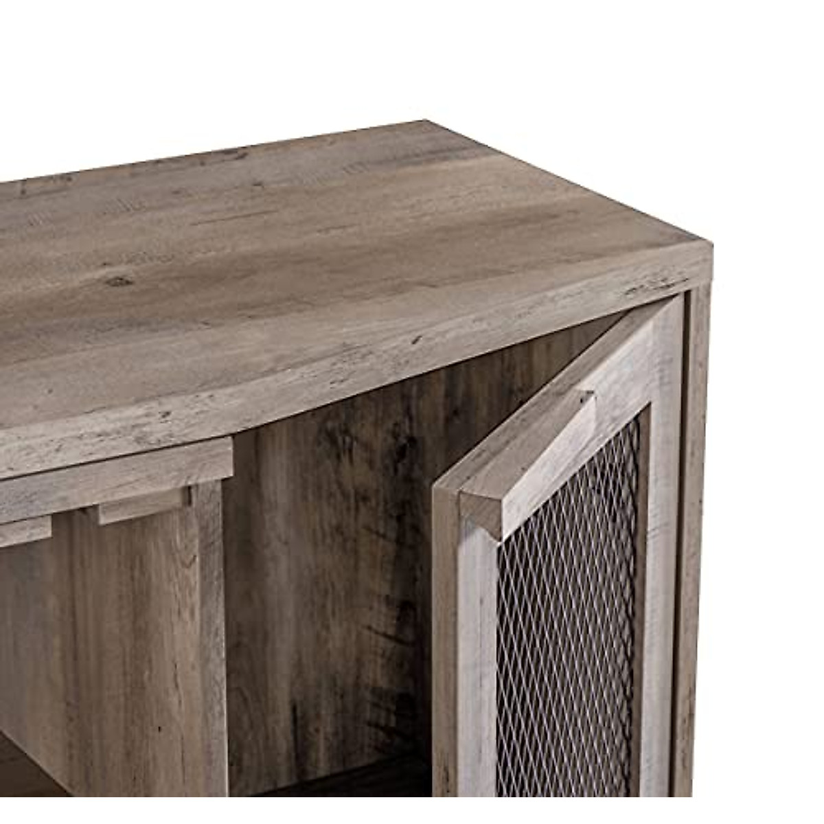 Home Source Bar Cabinet with Curved Wire Mesh Doors in Stone Grey Finish