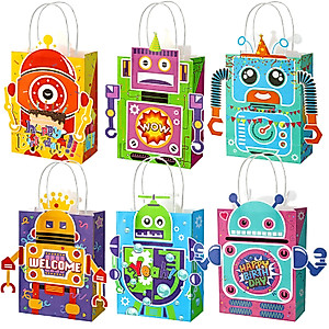 24 Pcs Robot Party Supplies Candy Gift Bags, Robot Goodie Gift Treat Bags, Kids Candy Treat Bags with Handle for Robot Themed Birthday Party Decorations Supplies