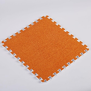 Plush Foam Floor Mat Square Interlocking Carpet Tiles with Border,Easy to Clean Shaggy Anti-Slip EVA Foam Area Playmat-12X12in(Size:12PCS,Color:Orange)