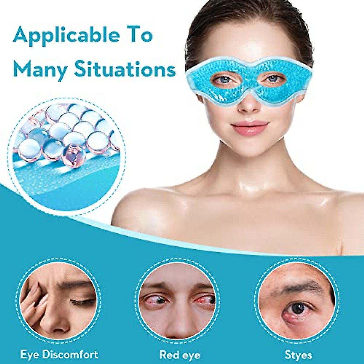 2PCS Gel Eye Mask, Cold Compress Gel Beads Eye Mask, Reusable Cooling Ice Mask for for Puffy Eyes, Dark Circles, Headaches, Migraine, Stress Relief